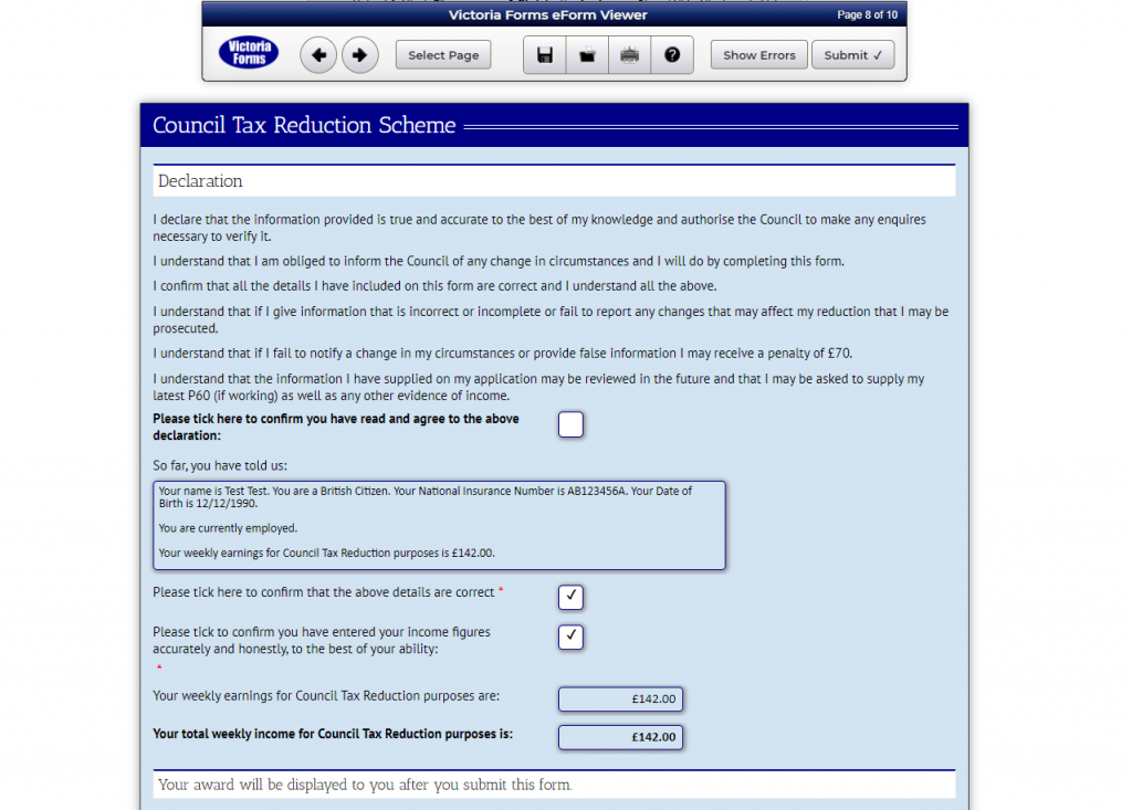 Simplified Council Tax Reduction Application Processing – Victoria Forms