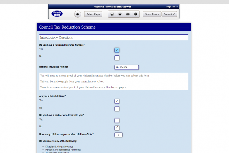 Simplified Council Tax Reduction Application Processing – Victoria Forms